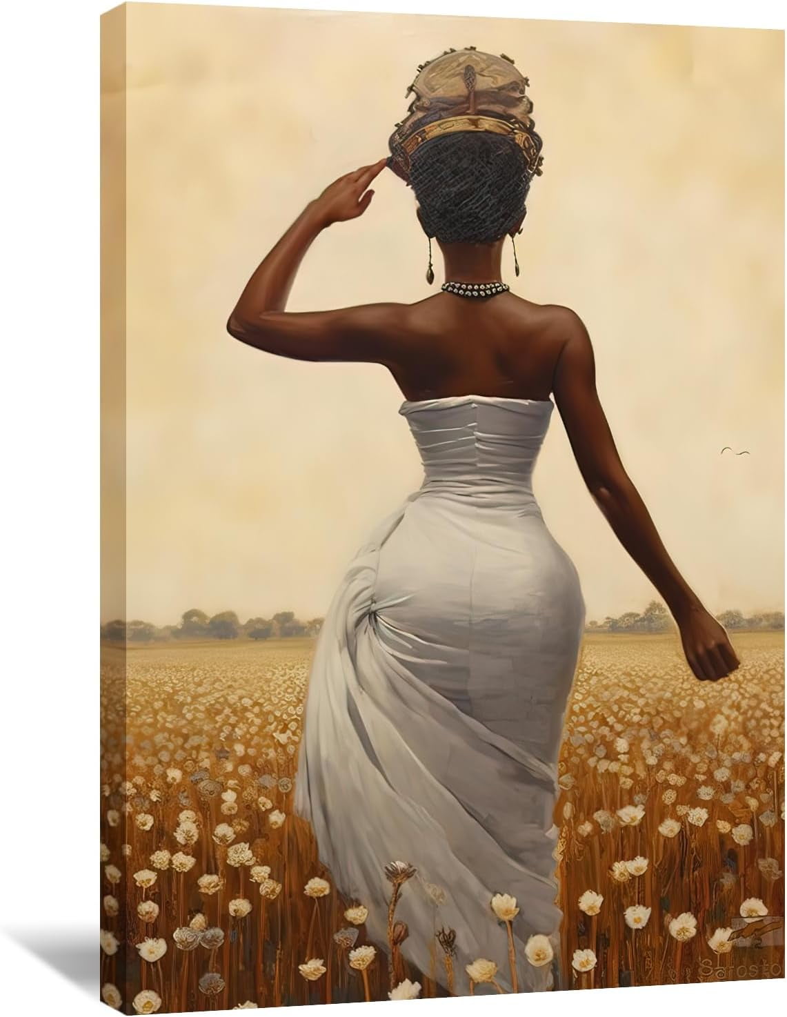 AVOI African American Wall Art Black Woman Walking in Flower Field Painting Canvas Print Fashion ...