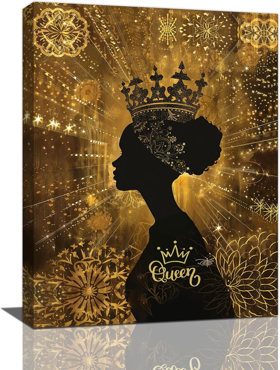 AVOI African American Woman Wall Art Black Girl Queen Pictures Gold Canvas Wall Decor Fashion ...