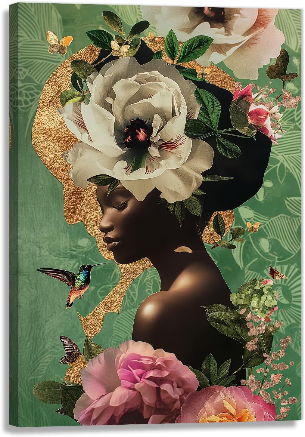 AVOI African American Woman Wall Art Vintage Floral Black Woman Portrait Poster Wall Decor For ...