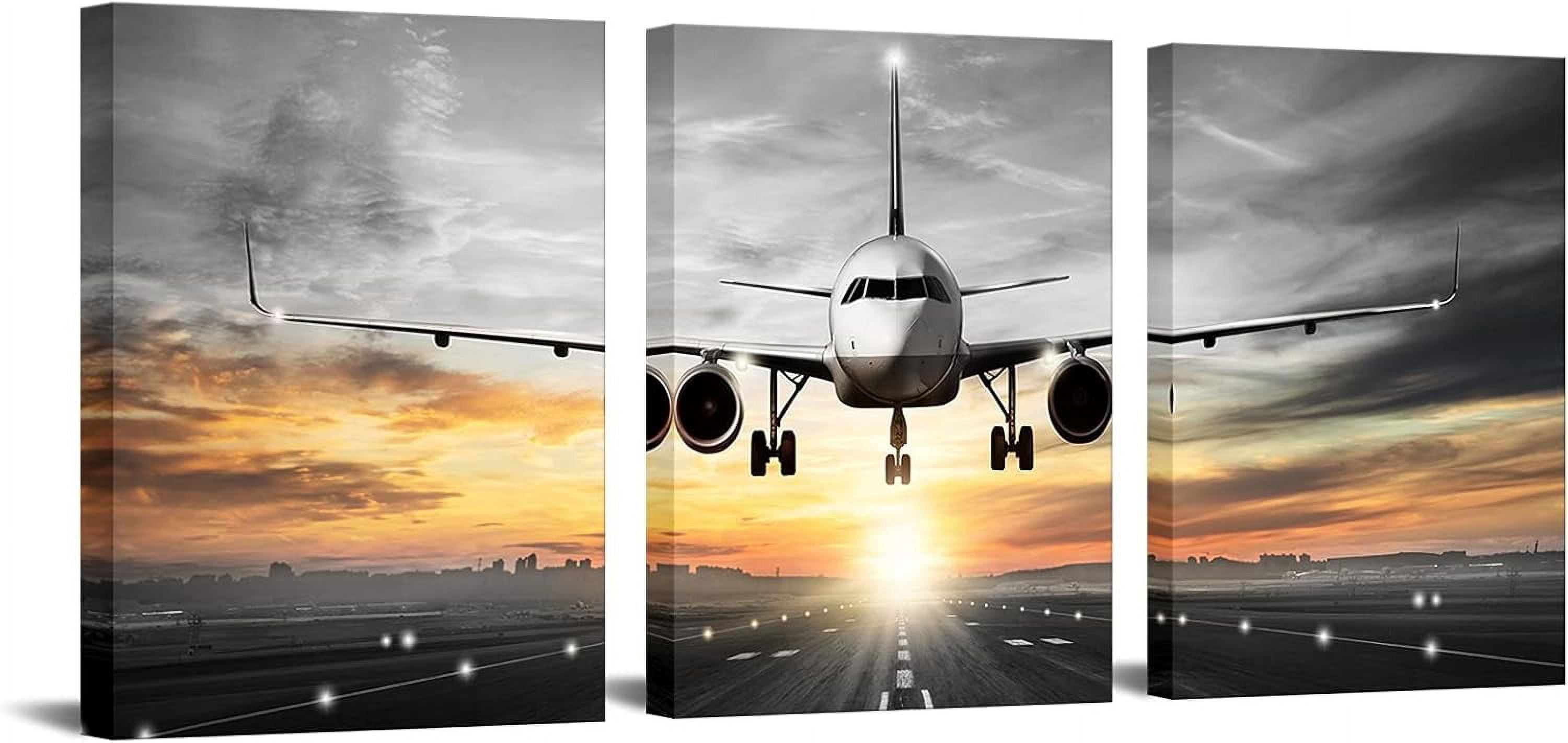 AVOI Airplane Canvas Wall Art Decor Aircraft Flying over Runway Along ...