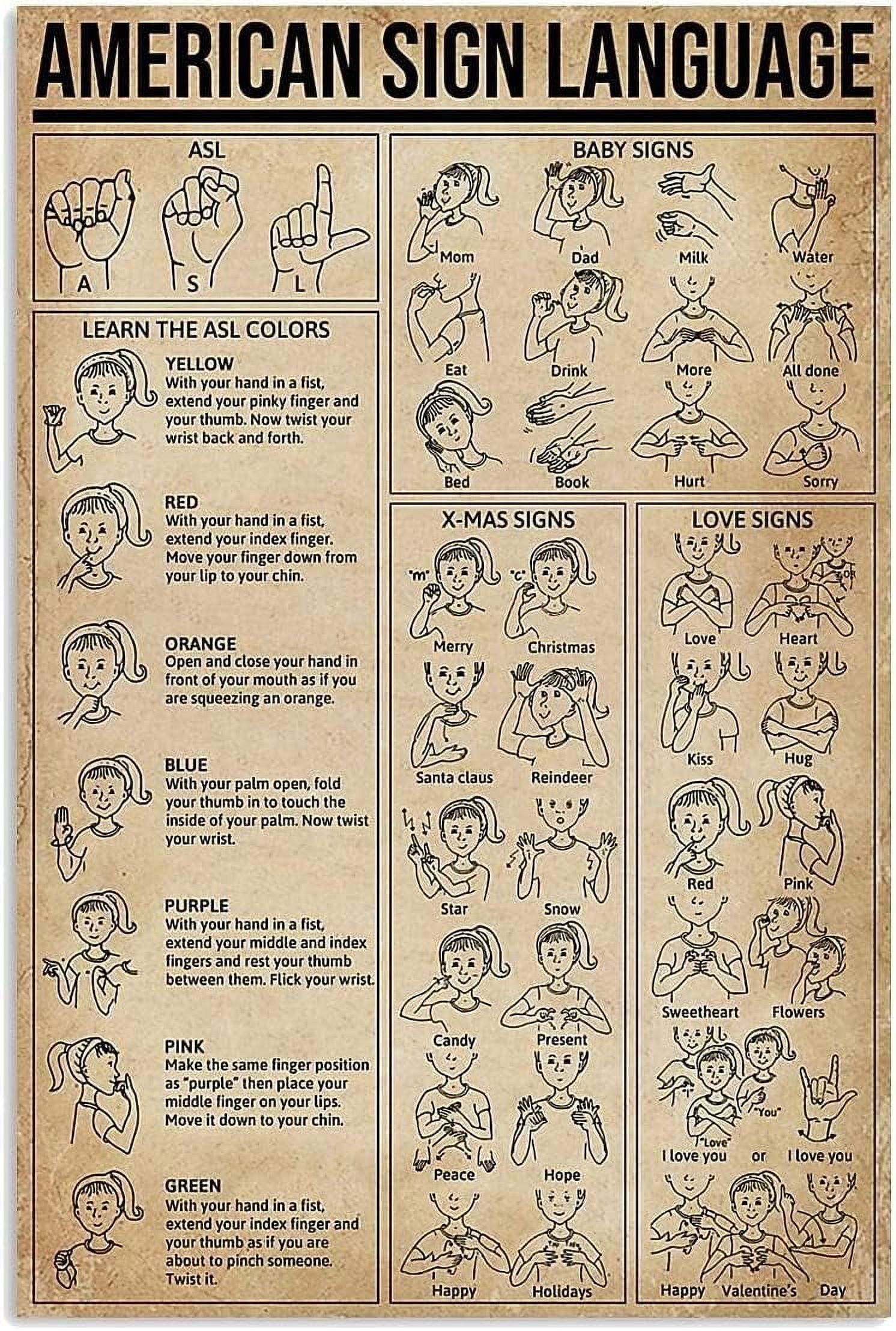 AVOI American Sign Language Chart Metal Sign Wall Decor Aluminium ...