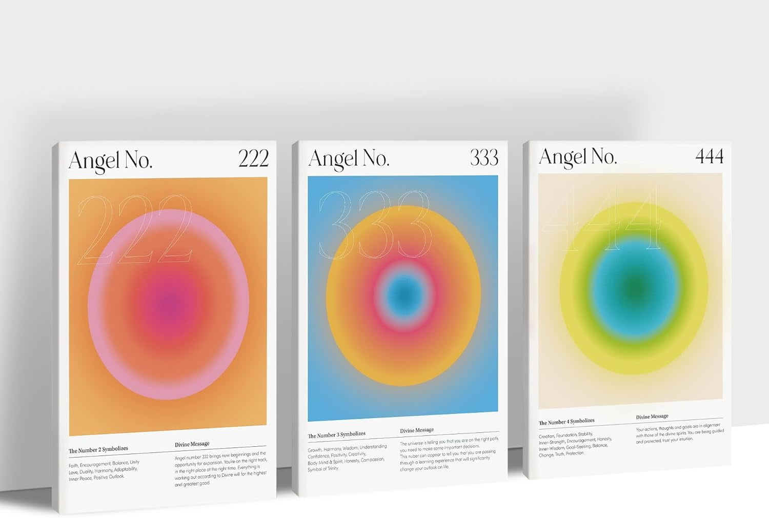 AVOI Angel Number Wall Art - 222 333 444 Colorful Gradient Aura Energy ...