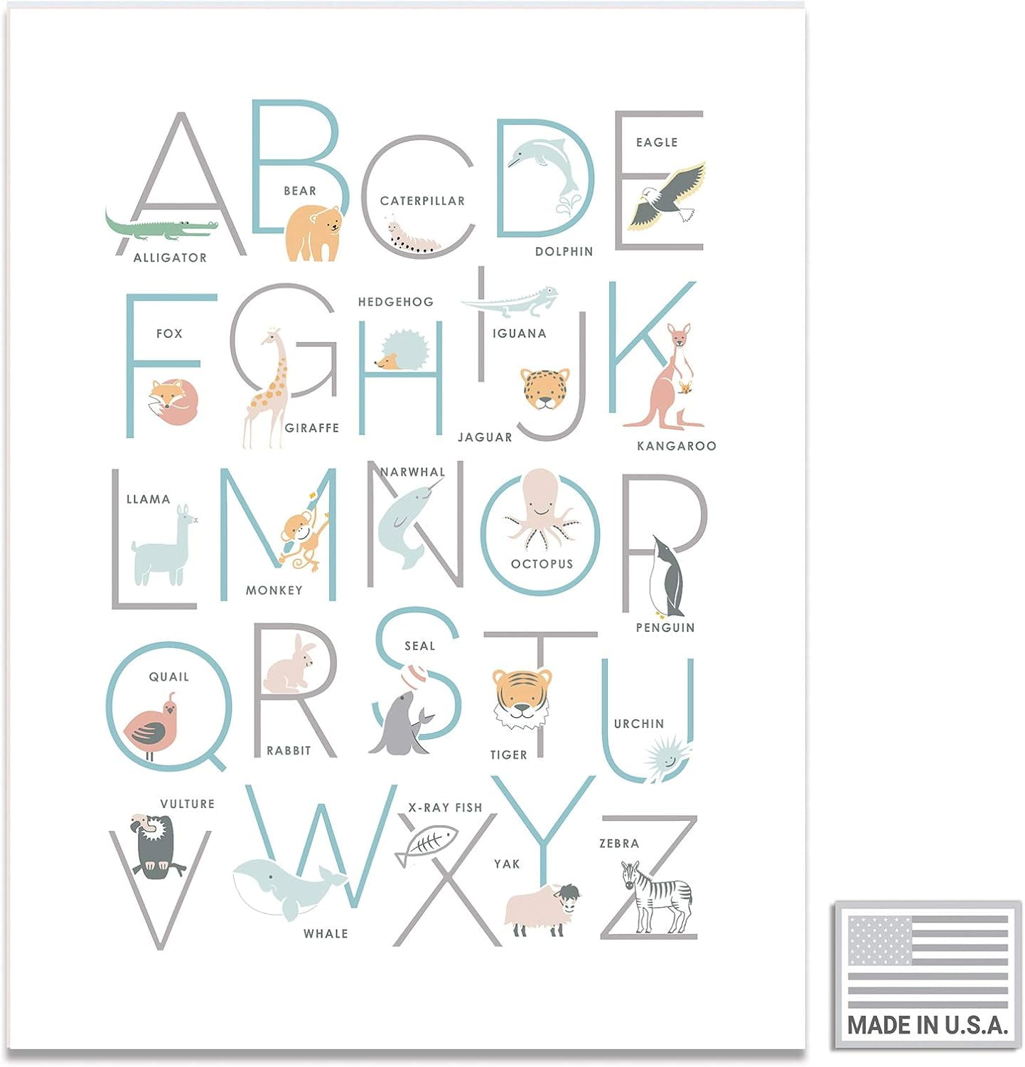 AVOI Animal Alphabet Kids Wall Art Poster|ABC Chart Nursery Wall Art ...