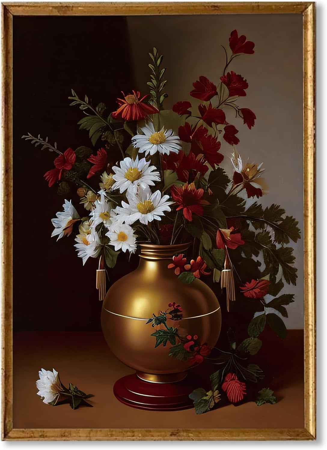 AVOI Antique Flower Wall Art Gothic Plant Pictures Red And White Floral ...