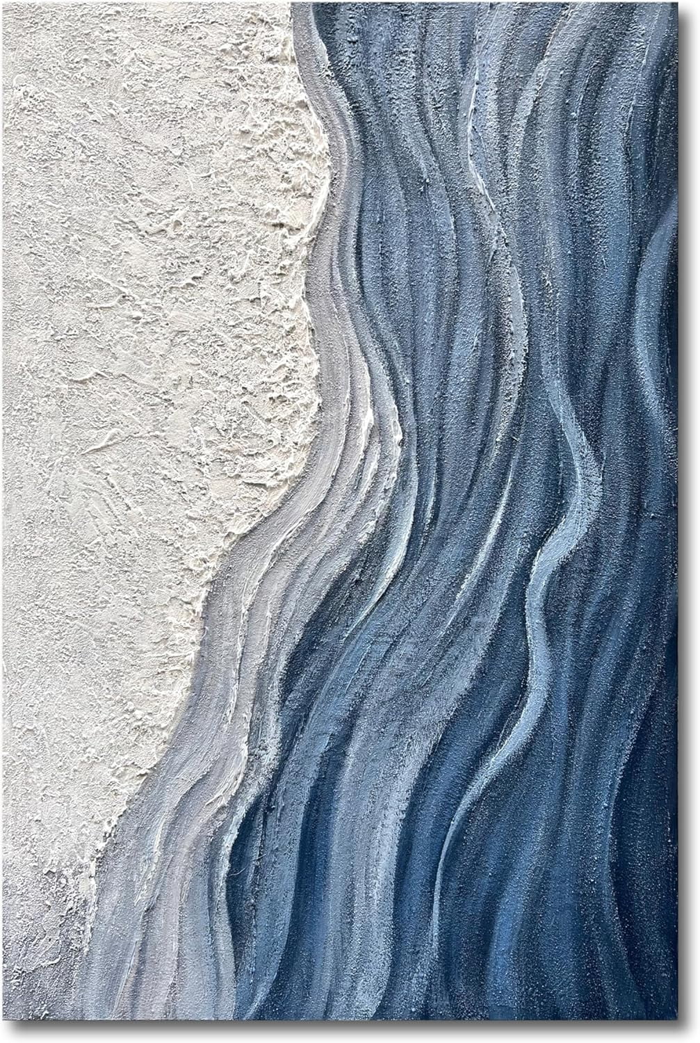 AVOI Art Hand-Painted Blue and White Texture Abstract Art Oil Painting ...