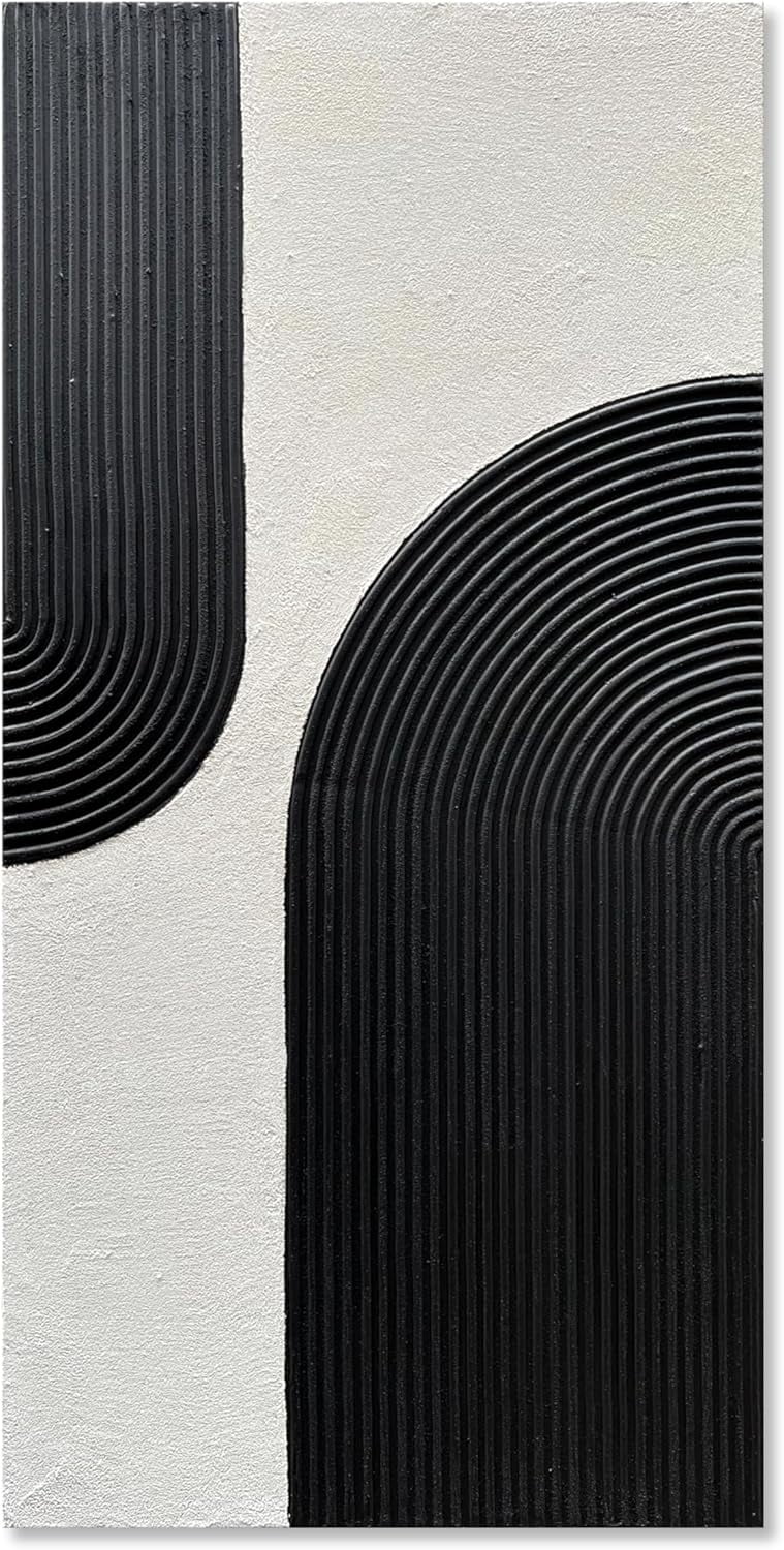 AVOI Art Hand Painted White and Black Textured Art Oil Painting Modern ...