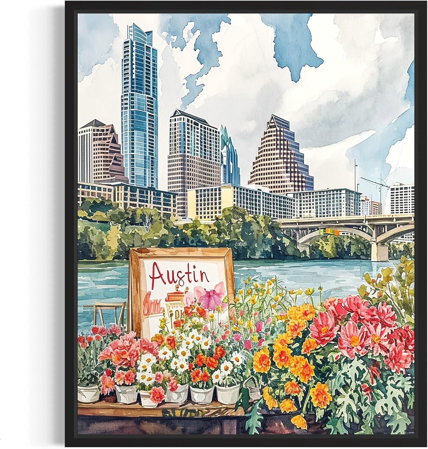 AVOI Austin Flower Market Poster Art print, City Skyline Background ...