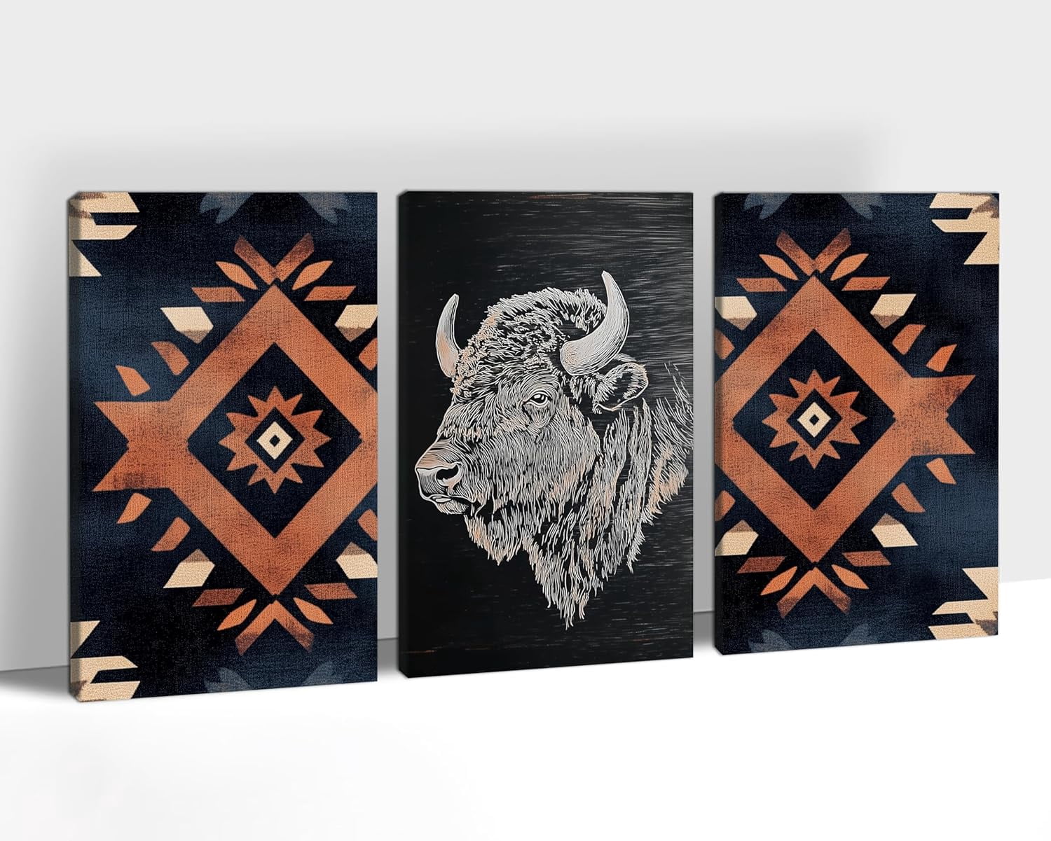 AVOI Aztec Wall Art for Living Room, Western Bison Pictures Aztec Wall ...