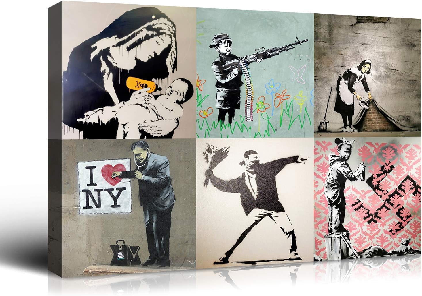 AVOI Banksy Wall Art Collage Canvas Set of Prints - Modern Living Room ...