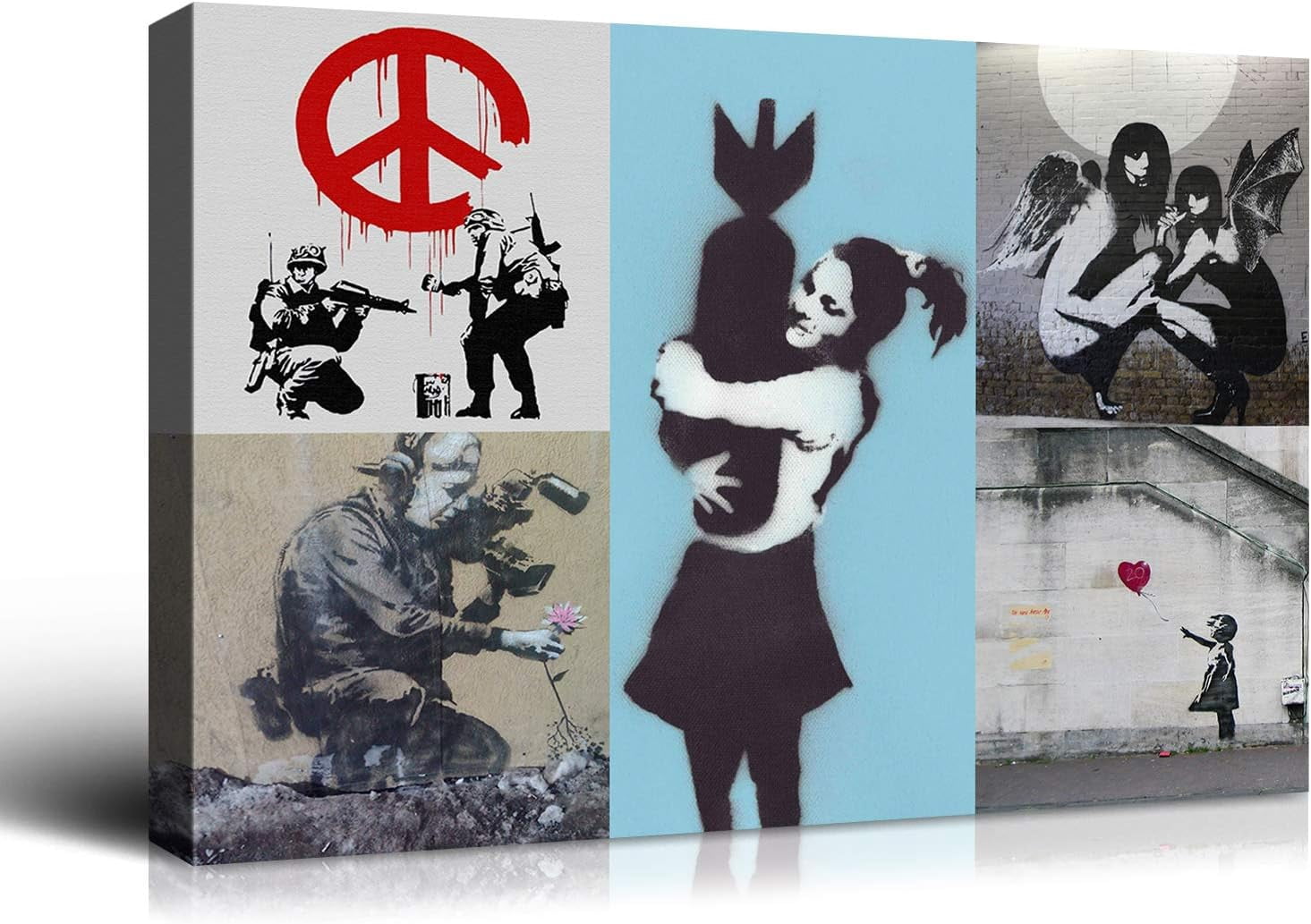 AVOI Banksy Wall Art Collage Canvas Set of Prints - Modern Living Room ...