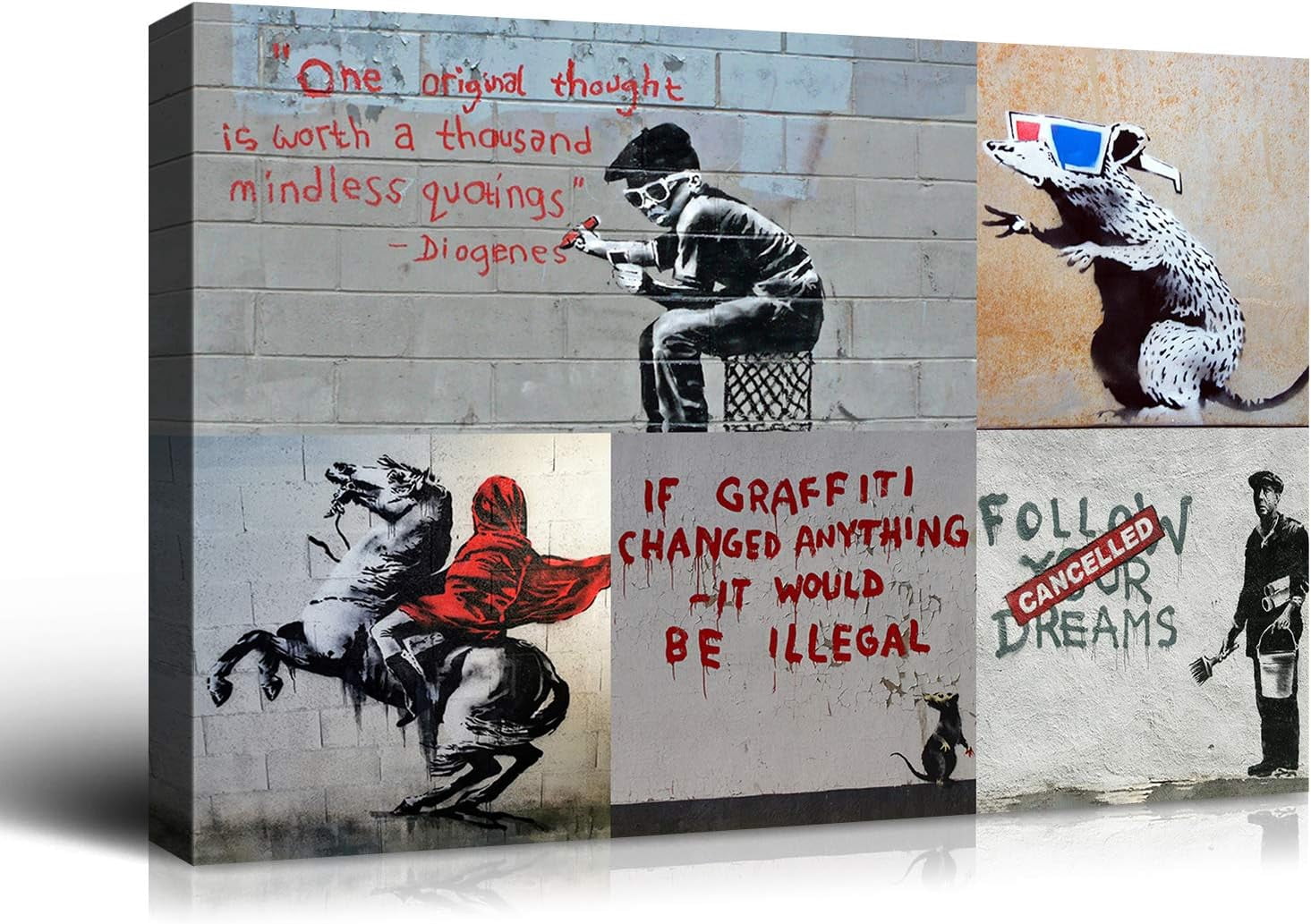 AVOI Banksy Wall Art Collage Canvas Set of Prints - Modern Living Room ...