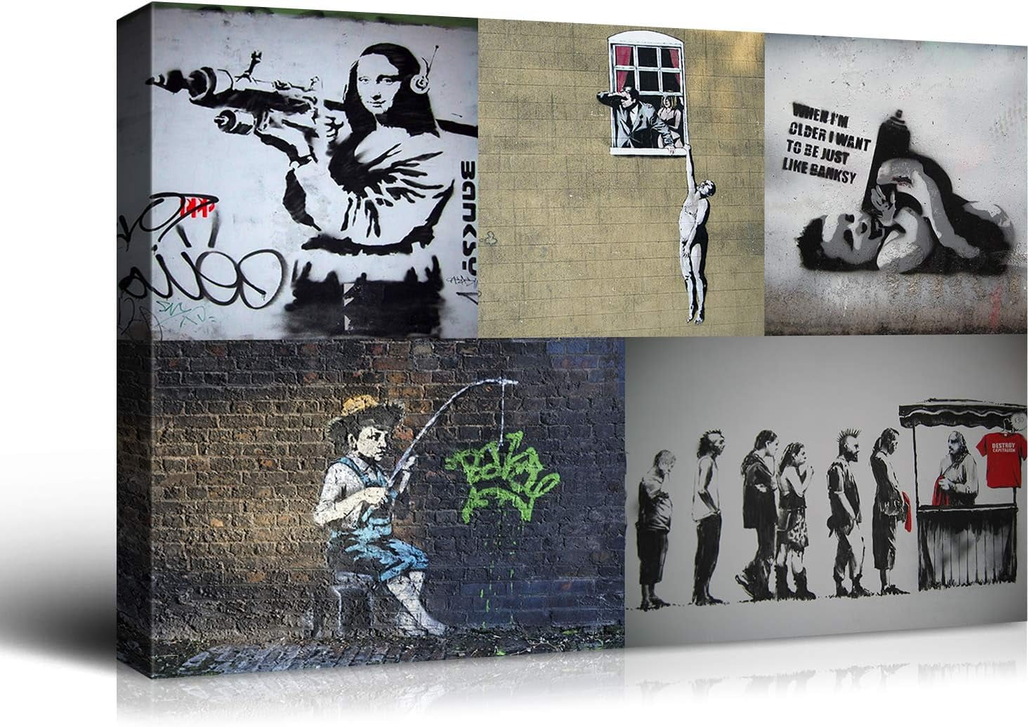AVOI Banksy Wall Art Collage Canvas Set of Prints - Modern Living Room ...