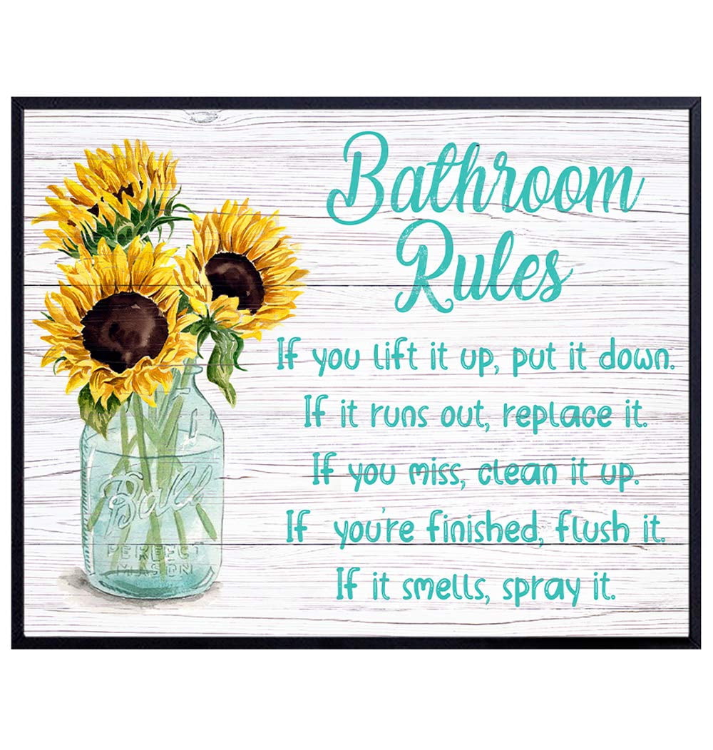 AVOI Bathroom Rules Wall Decor - Sunflower Wall Decor - Rustic Country ...