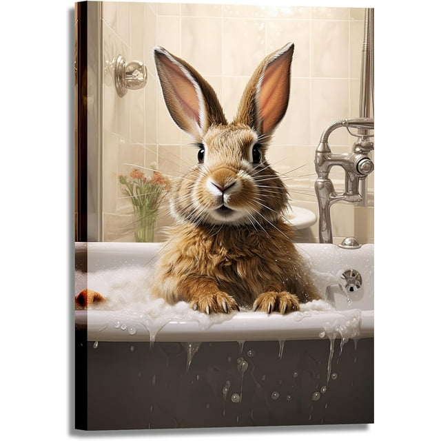 AVOI Bathroom Wall Art Cute Rabbit Canvas Picture Print Rabbit Reading ...