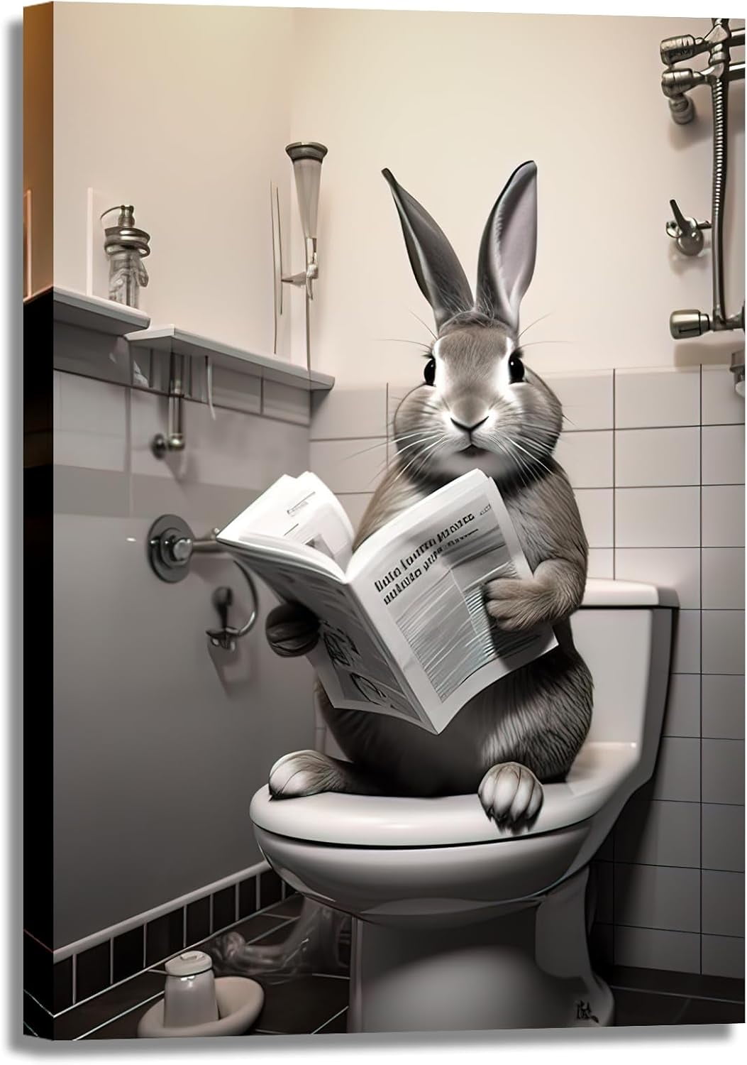 AVOI Bathroom Wall Art Cute Rabbit Canvas Picture Print Rabbit Reading ...