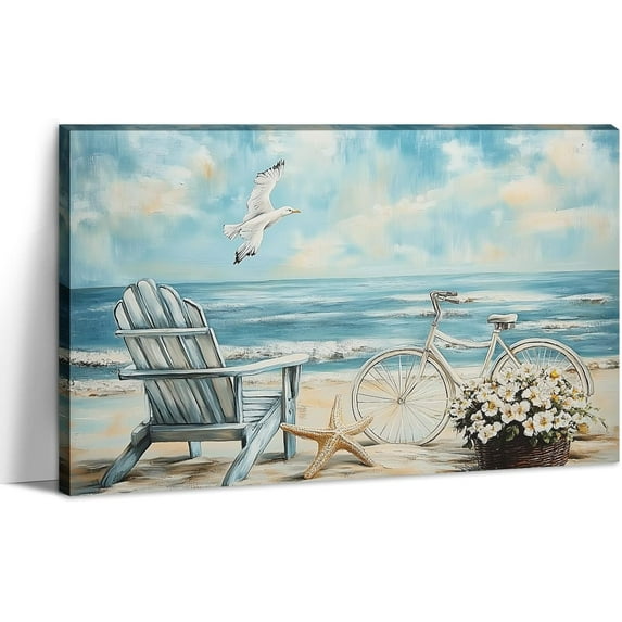AVOI Beach Canvas Wall Art Bathroom Wall Decor Beach Chair Starfish ...