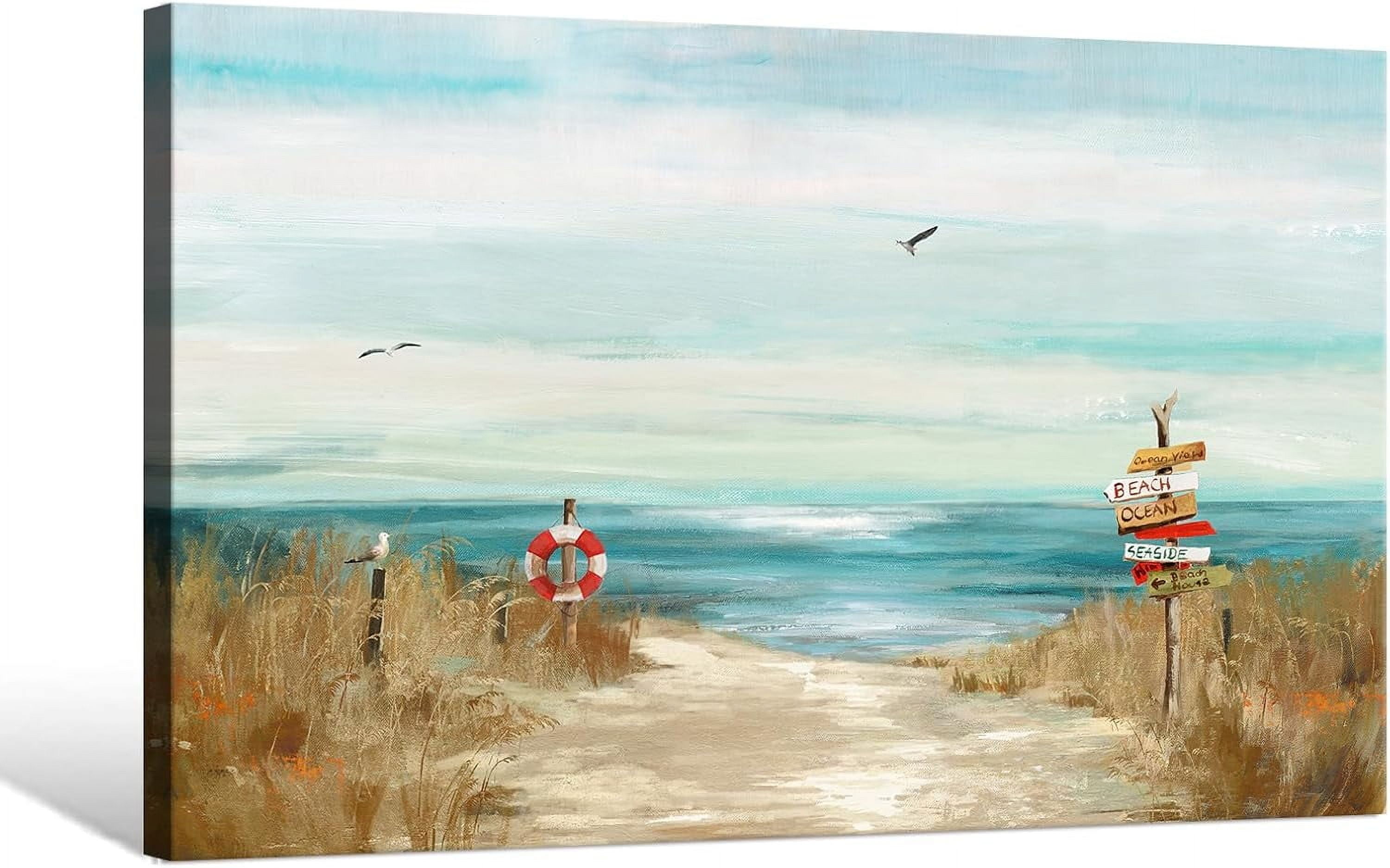 AVOI Beach Scene Canvas Wall Art Blue Ocean Seascape Painting Picture ...