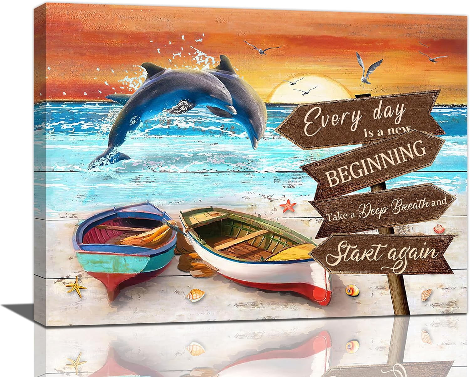 AVOI Beach Wall Art Coastal Dolphin Bathroom Decor Ocean Boat Dolphin Pictures Wall Decor ...
