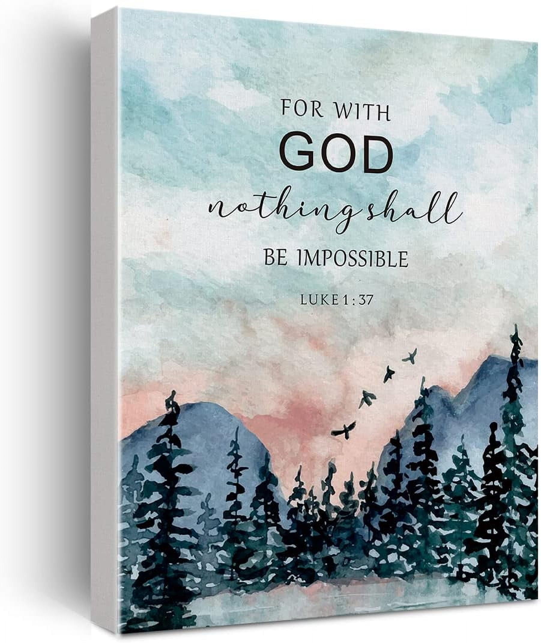 AVOI Bible Verse Watercolor Canvas Print Decor for with God Nothing Shall Luke 1 : 37 Wall ...