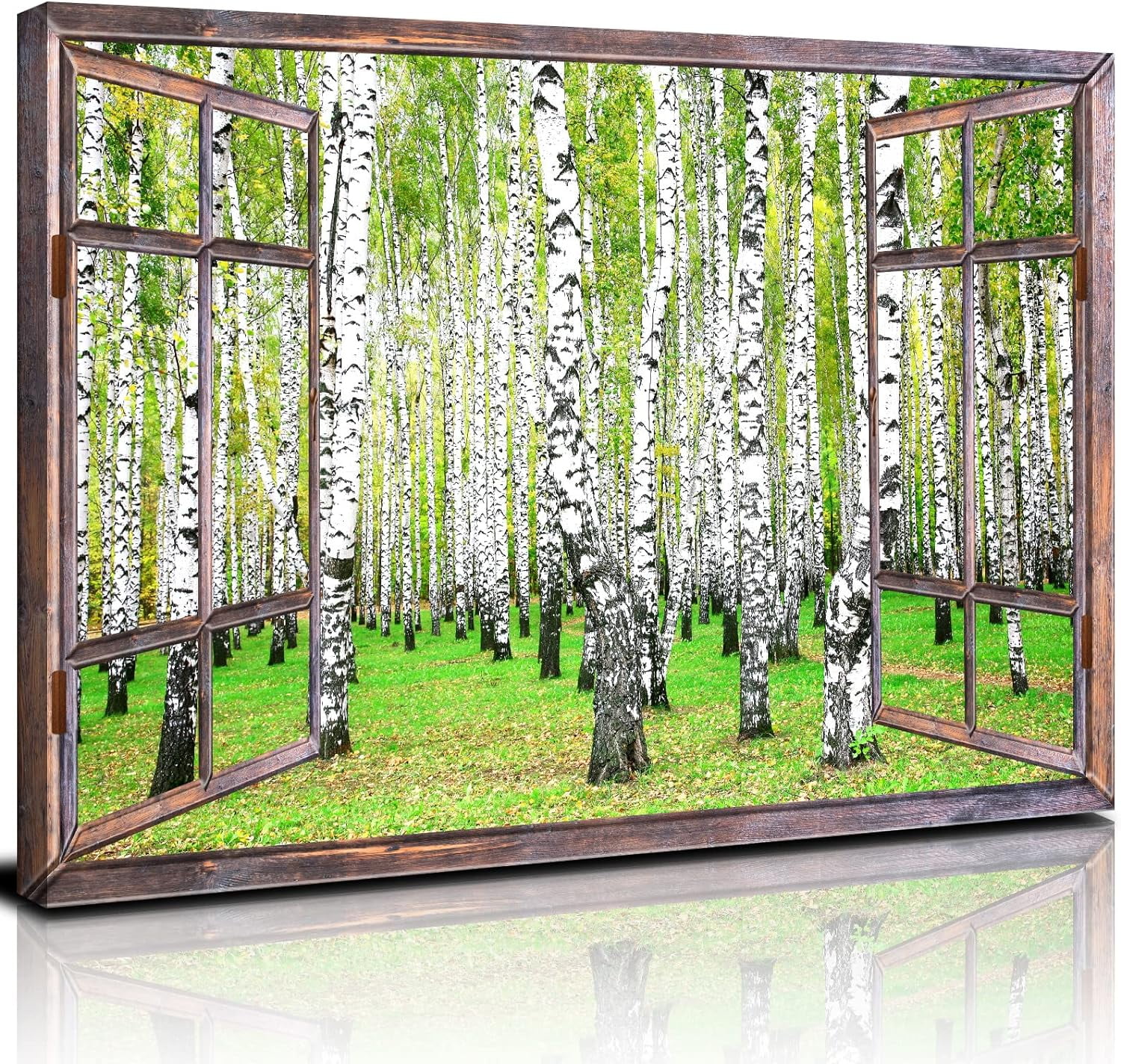 AVOI Birch Tree Landscape Wall Art Window Frame View of Green Forest ...