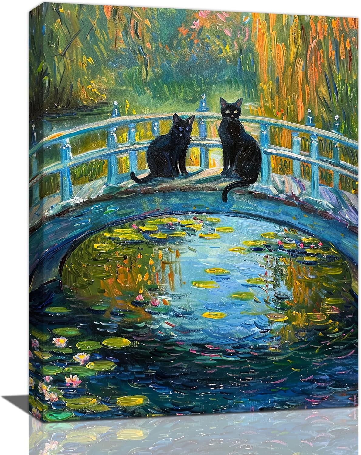AVOI Black Cat Wall Art Impressionism Water Lily Lotus Country Picture ...