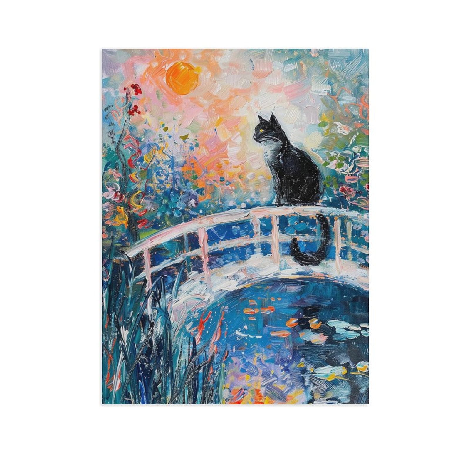 AVOI Black Cat Wall Art Water Lily Sunset Impressionism Picture Wall ...