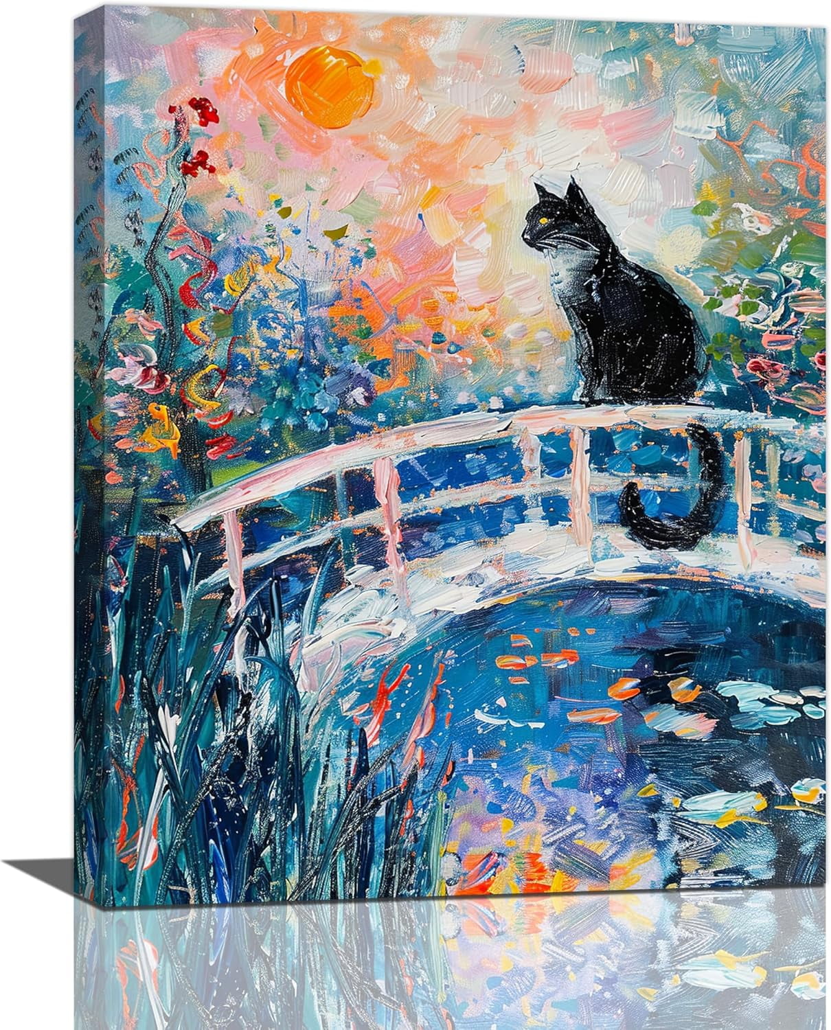 AVOI Black Cat Wall Art Water Lily Sunset Impressionism Picture Wall ...