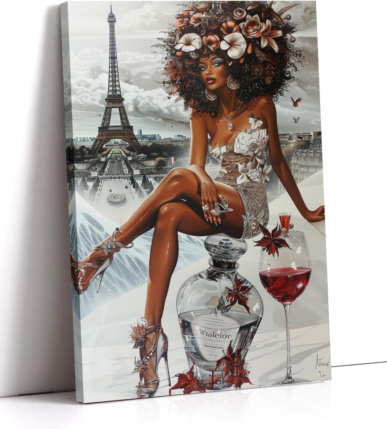 AVOI Black Girl Canvas Wall Art African American Pictures Eiffel Tower Woman Painting Fashion ...