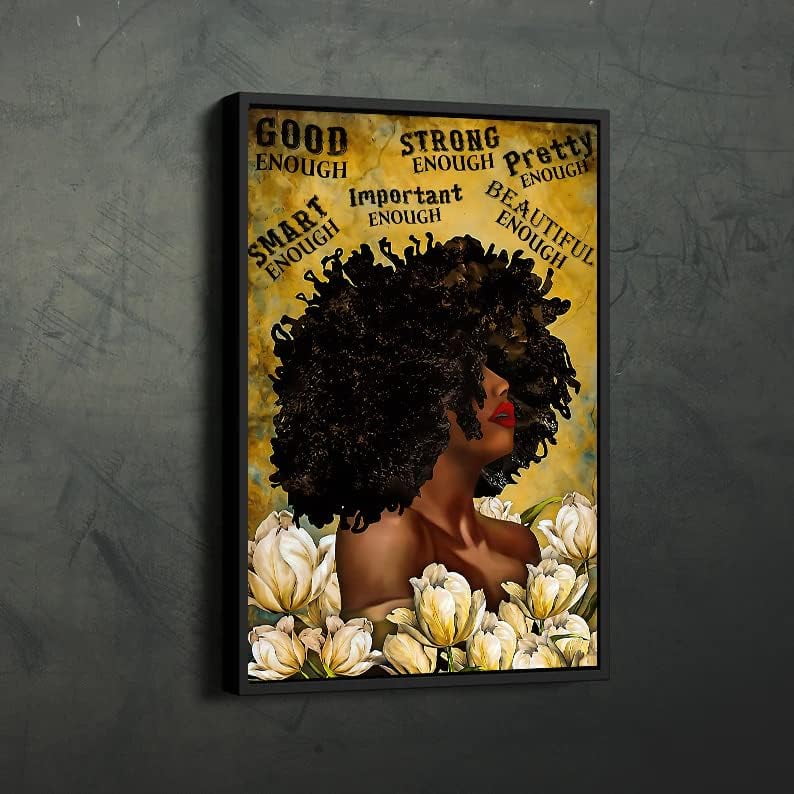 AVOI Black Queen Of Flowers Canvas Wall Art African American Poster Black Girl Woman Queen ...