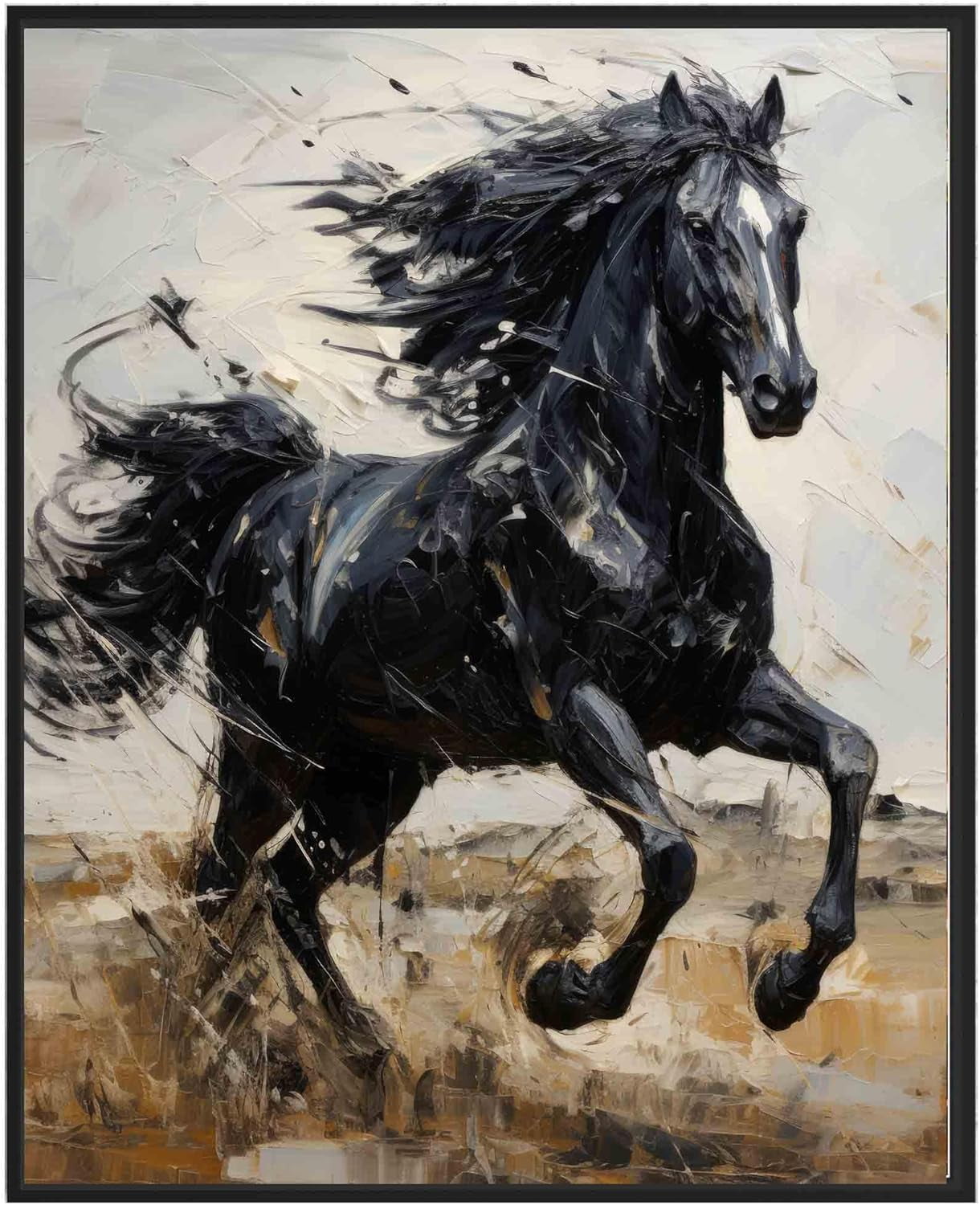 AVOI Black Stallion Art Print, Animal Painting Wall Art Abstract ...