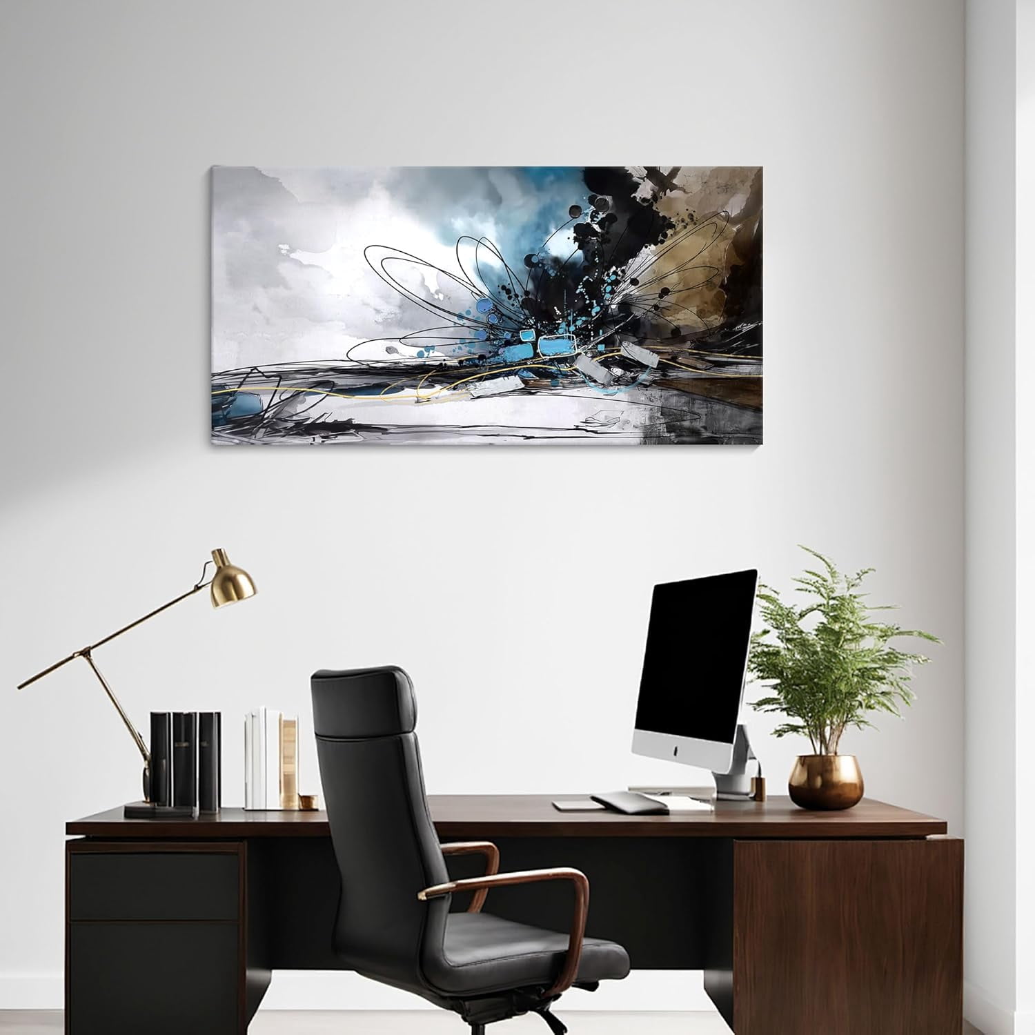 AVOI Black and White Ink Smudge Abstract Wall Art,Graffiti Lines Canvas ...