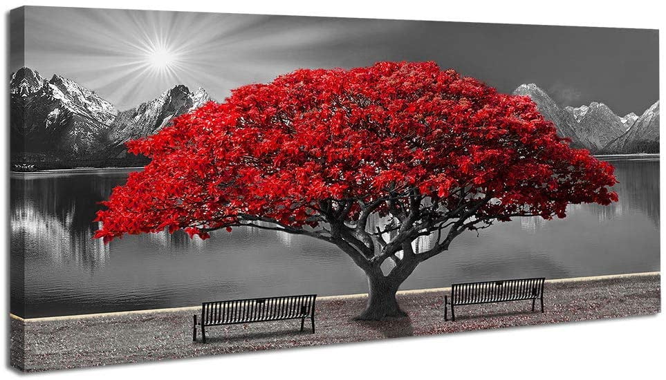 AVOI Black and White Red Tree Wall Art Canvas Print Picture Large Red ...