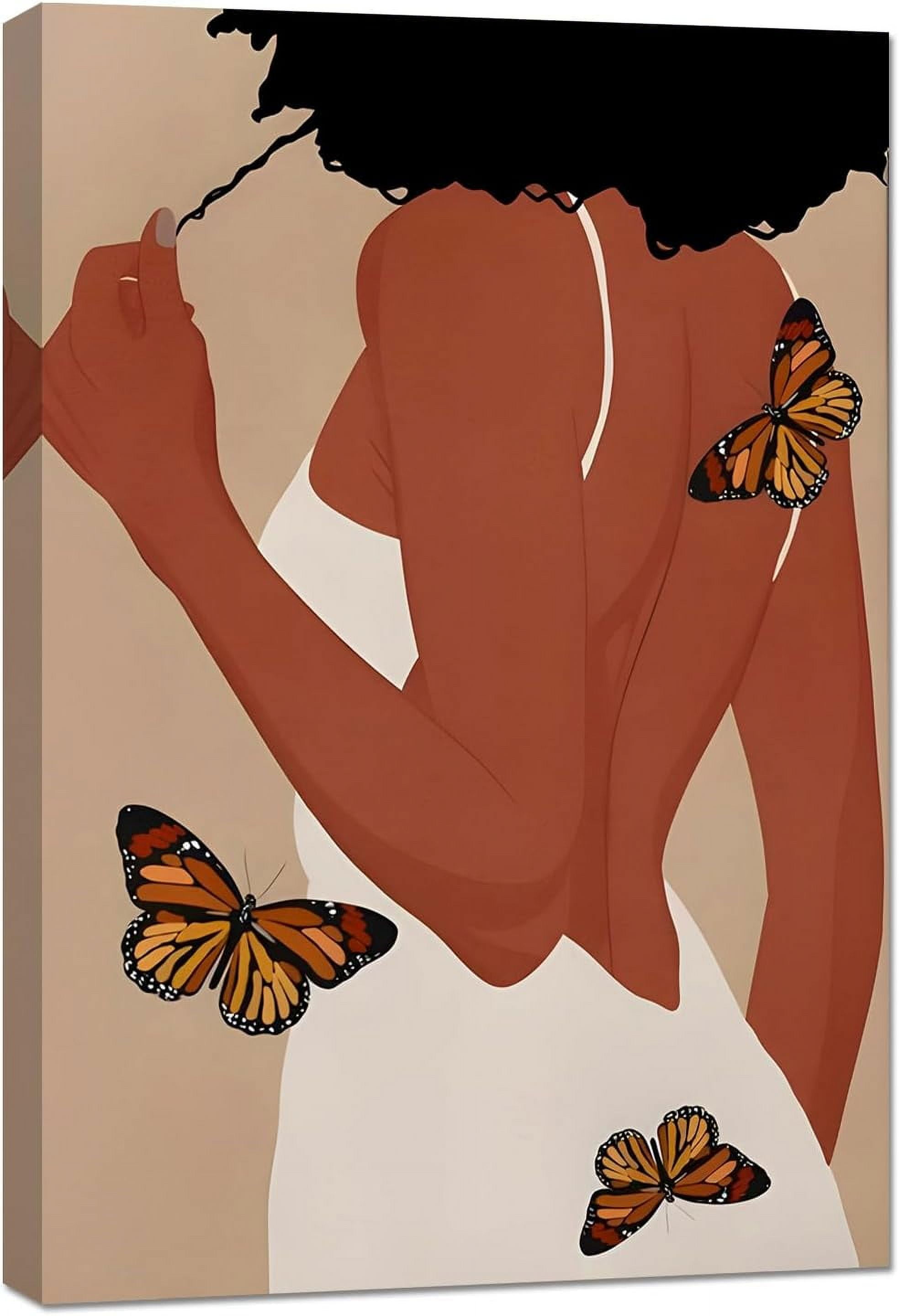 AVOI Black Woman Art, Boho Black Art, Woman And Flower Canvas Print Wall Art, Flower Art, Afro ...