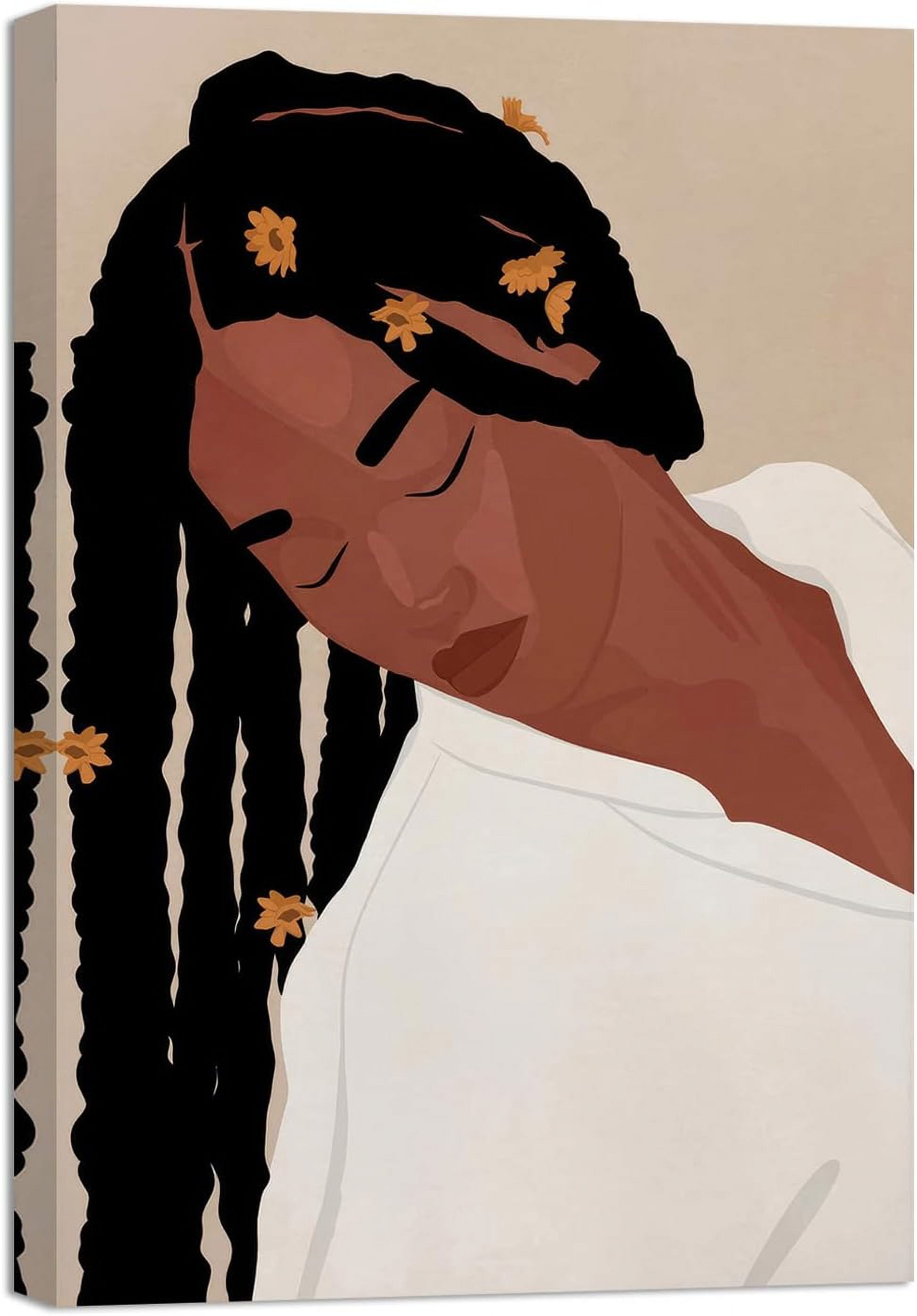 AVOI Black Woman Art, Boho Black Art, Woman And Flower Canvas Print Wall Art, Flower Art, Afro ...