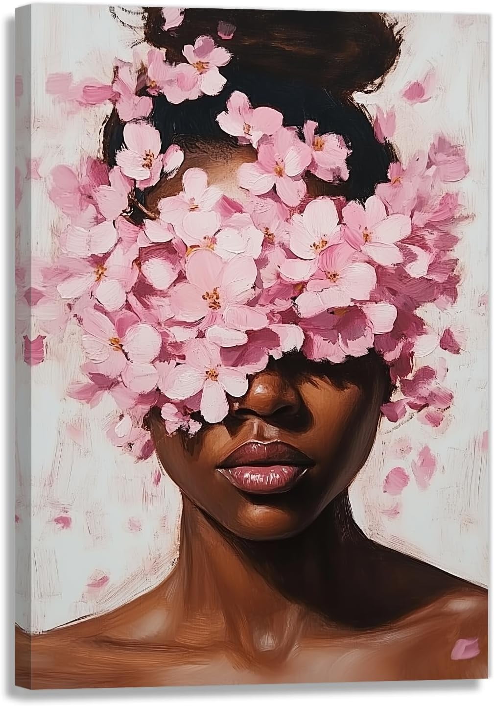 AVOI Black Woman Wall Art Pink Black Girl With Floral Paintings African American Canvas Print ...