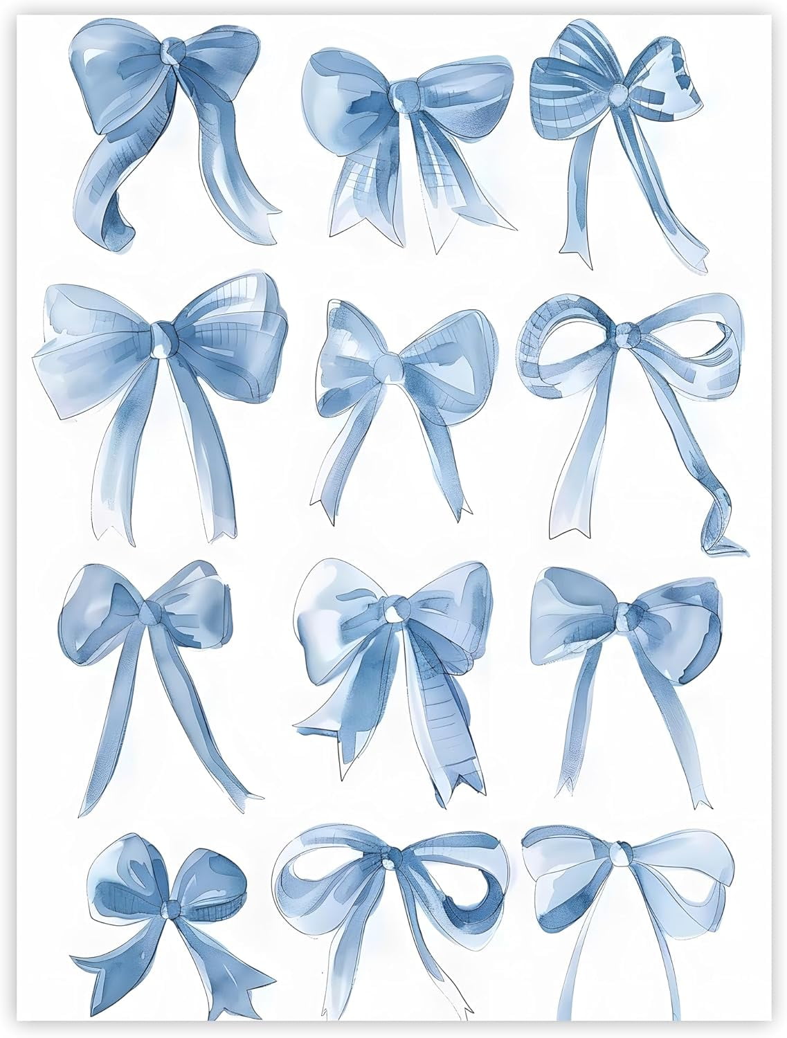 AVOI Blue Bow Painting Blue Bow Pictures Watercolor Bow Wall Art Light ...