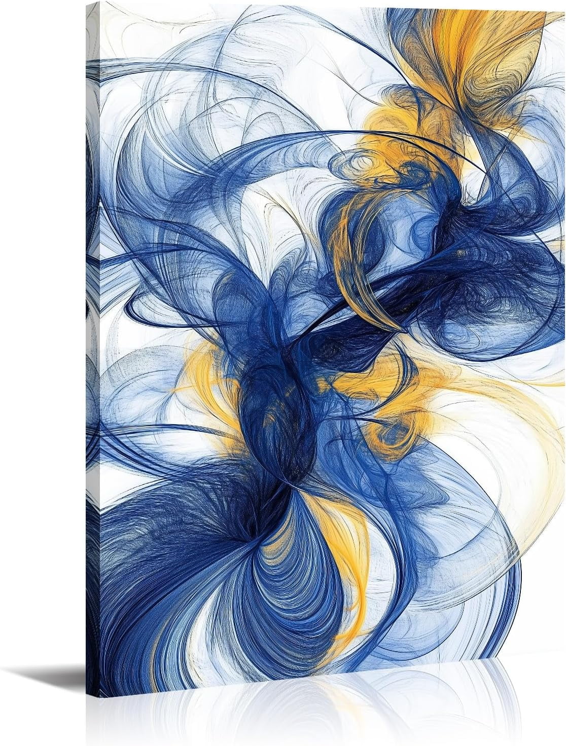 AVOI Blue Canvas Art Abstract Wall Decor Abstract Blue and Yellow Line ...