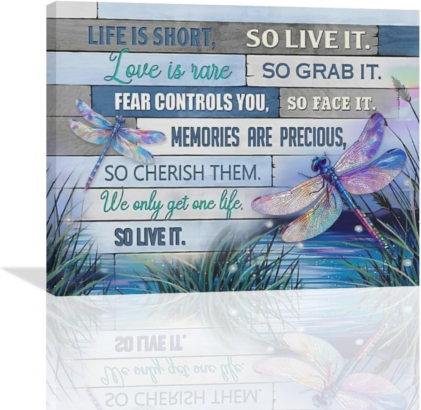 AVOI Blue Dragonfly Wall Art Gift for Girl Women Life is Short ...