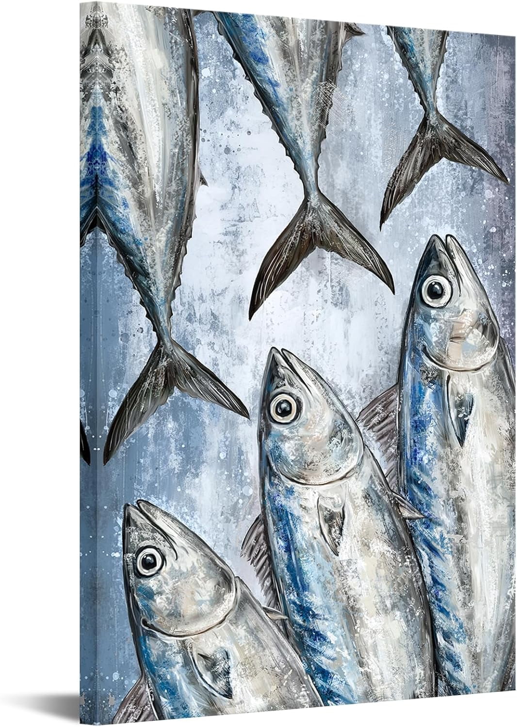 AVOI Blue and Grey Sardines Art Print Giclee Canvas Painting'' Wall Art ...