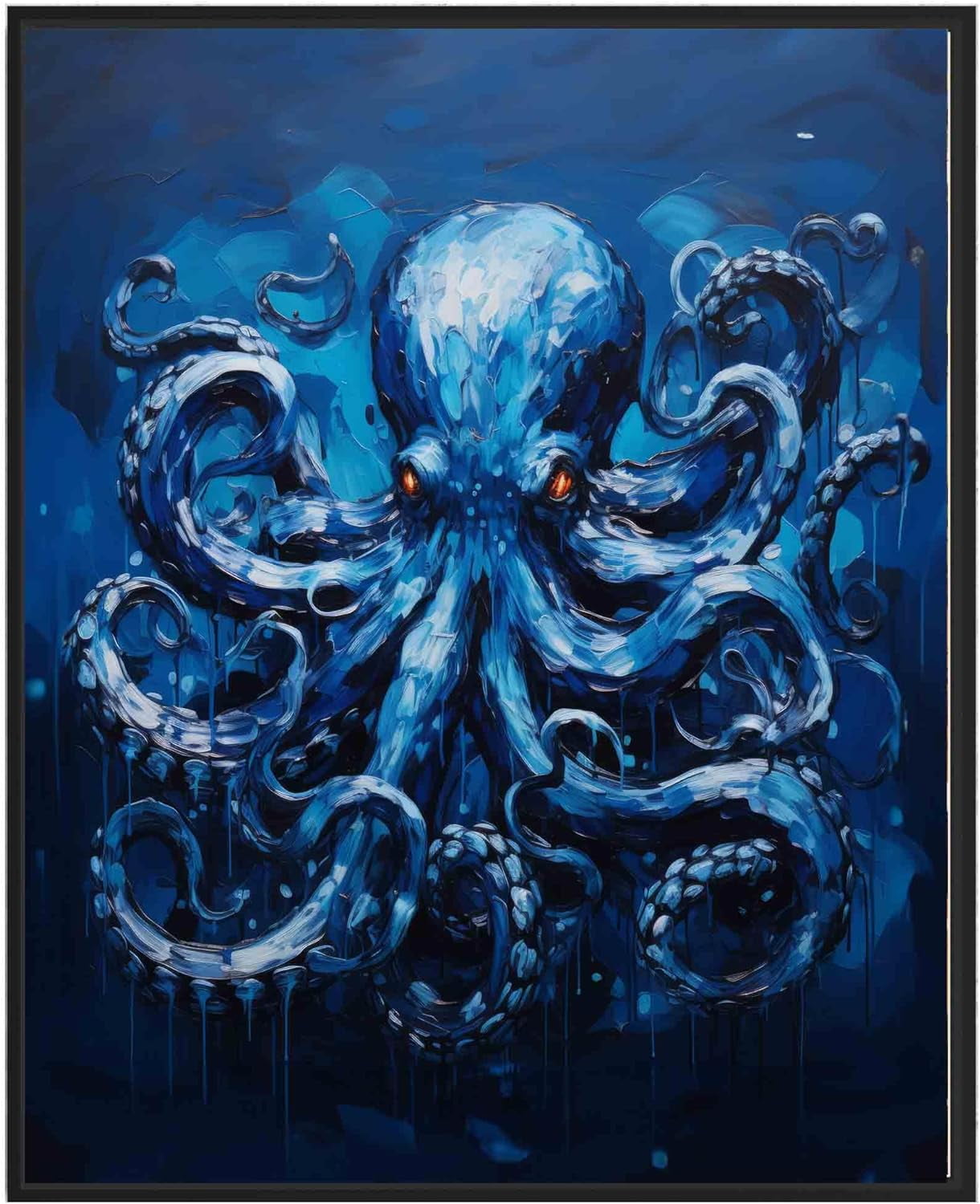 AVOI Blue Octopus Art Print, Animal Painting Wall Art Abstract Artwork ...