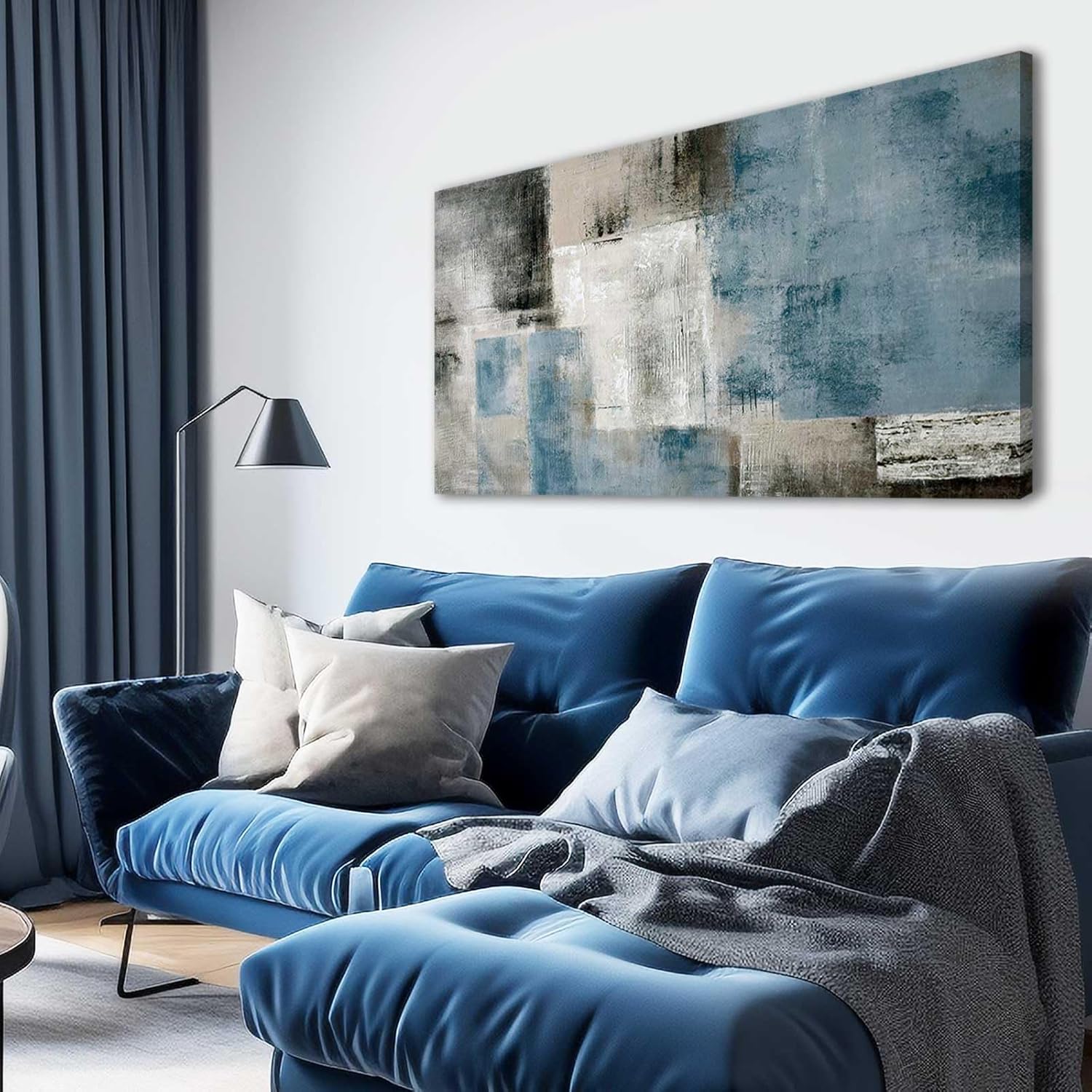 AVOI Blue and White Abstract Canvas Wall Art for Living Room Grey Wall ...