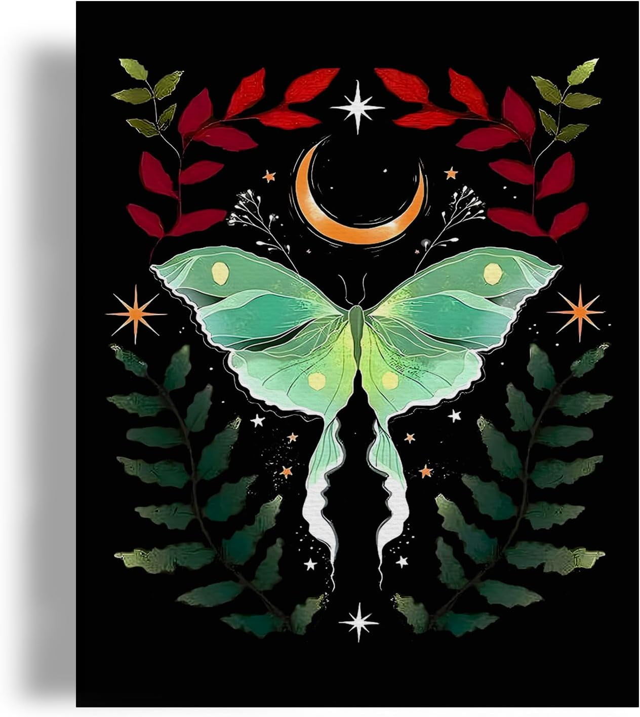 AVOI Boho Botanical Luna Moth Wall Art, Moon Wall Decor, Moth Poster ...