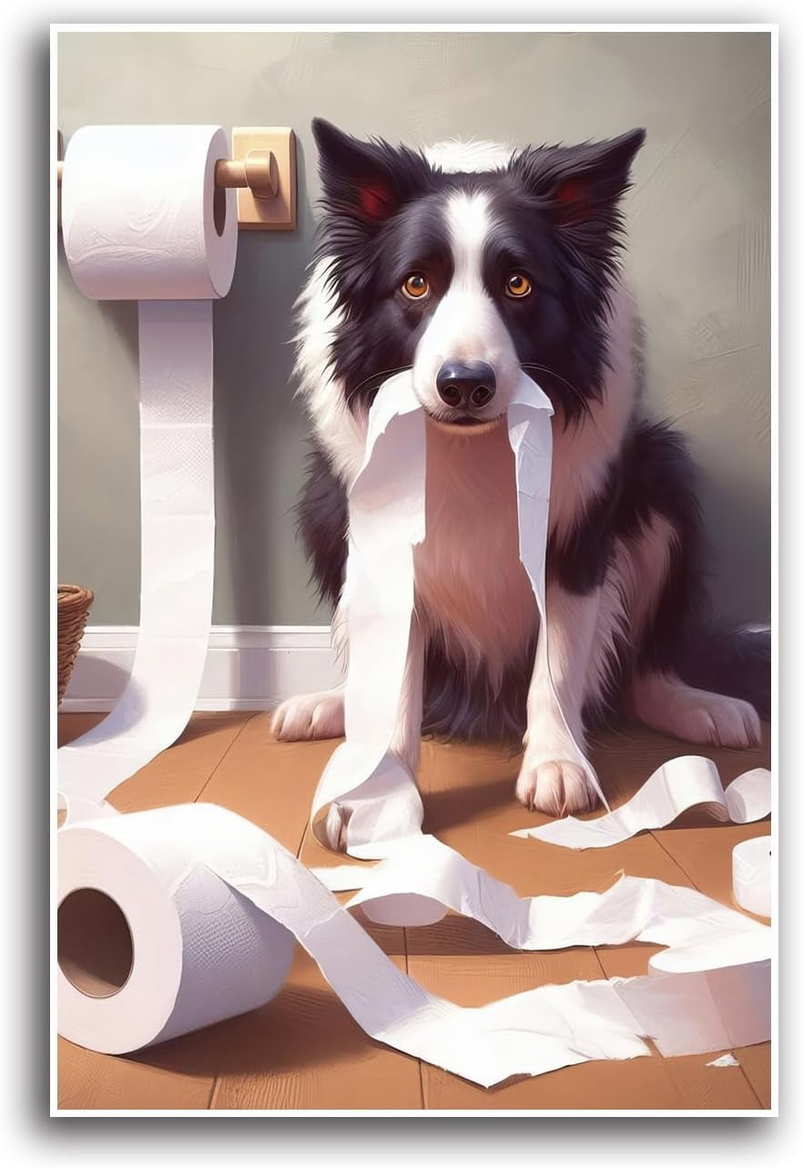 AVOI Border Collie Funny Bathroom Wall Art Border Collie Toilet Paper ...