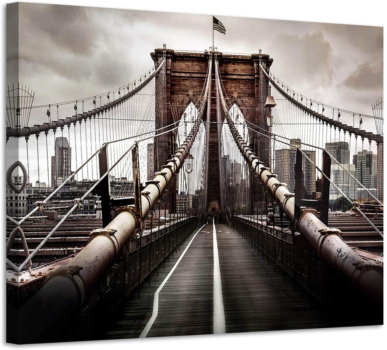 AVOI Brooklyn Bridge Canvas Picture Print: New York Cityscape Artwork ...