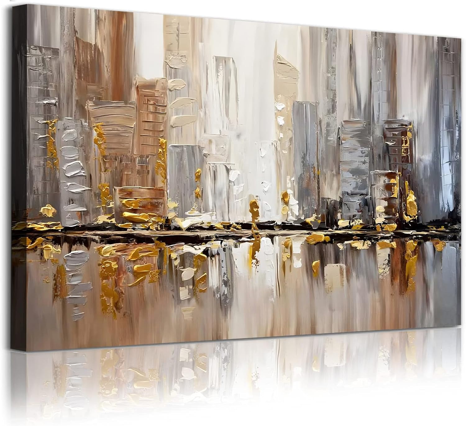 AVOI Brown Abstract Painting Grey Gold Pictures Modern Brown Canvas ...