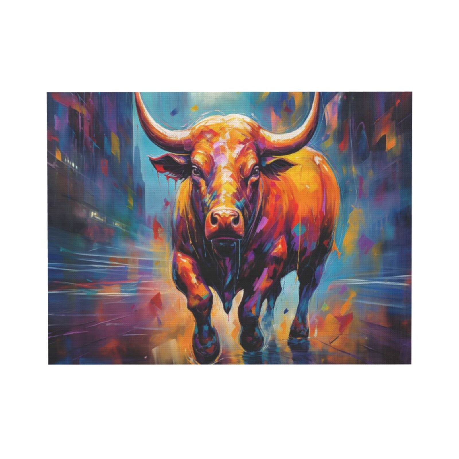 AEFER Bull Canvas Wall Art for Office Decor Colorful Cow Canvas ...