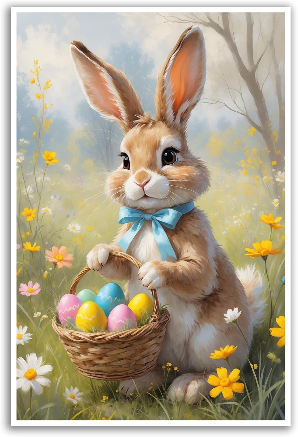 AVOI Bunny with Basket Print Vintage Spring Print Easter Egg Oil ...