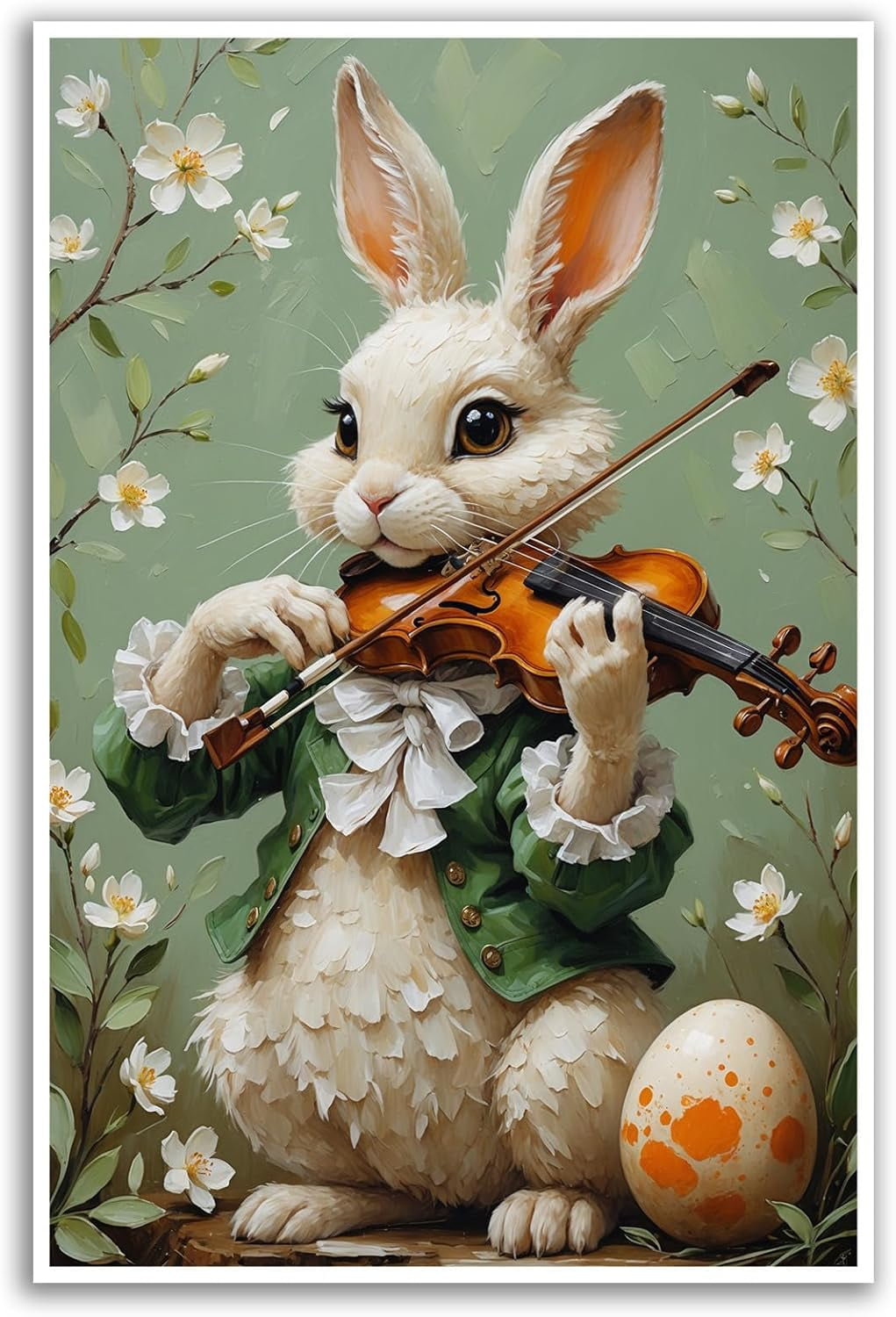 AVOI Bunny Plays the Fiddle Print Spring Farmhouse Flowers Bunny Wall ...