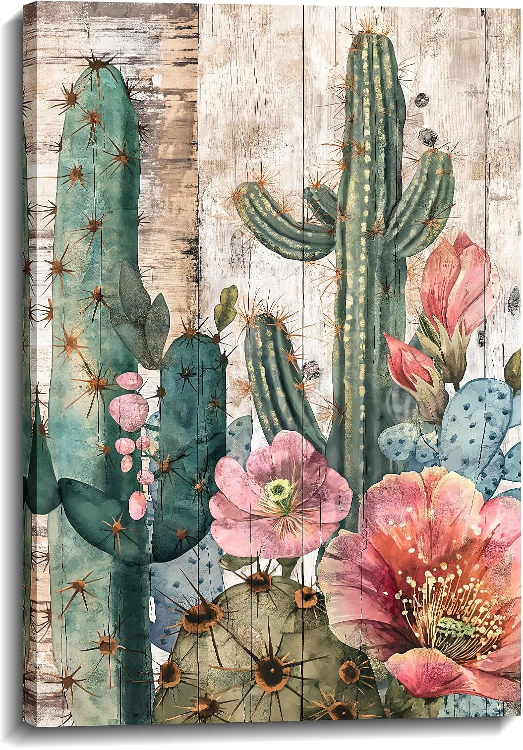 AVOI Cactus Canvas Wall Art Saguaro Picture Botany Painting Wood ...