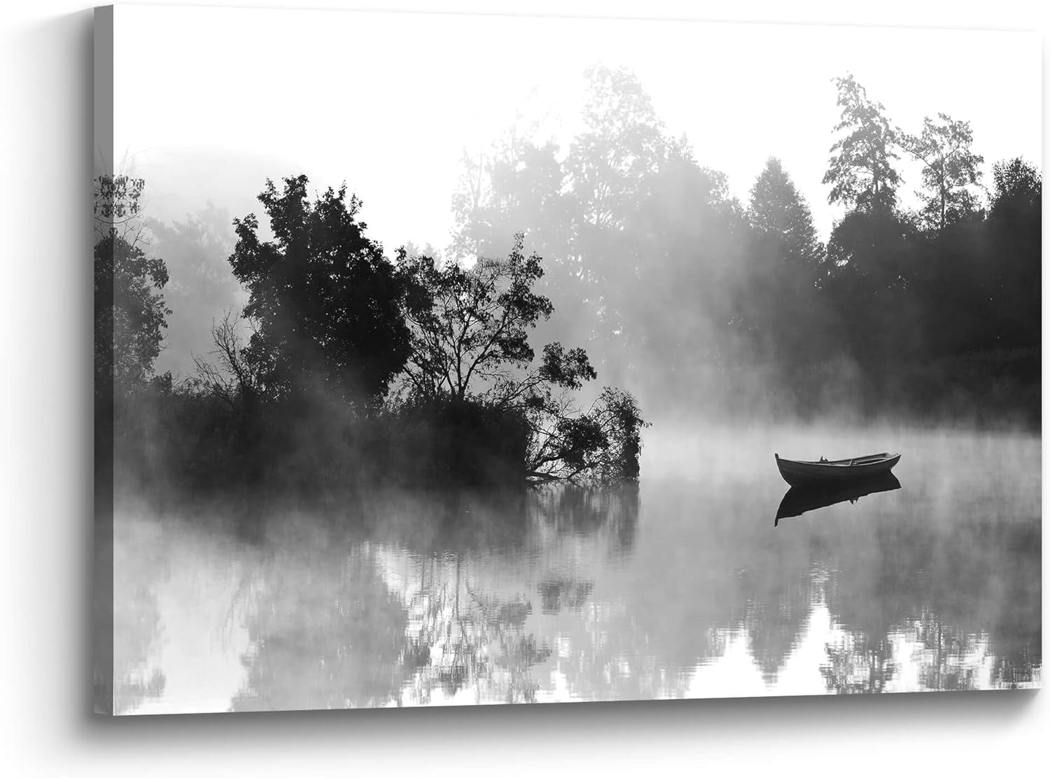 AVOI Canvas Lake Wall Art Decor: Nature Landscape Picture Foggy Forest Water Scenery Print ...